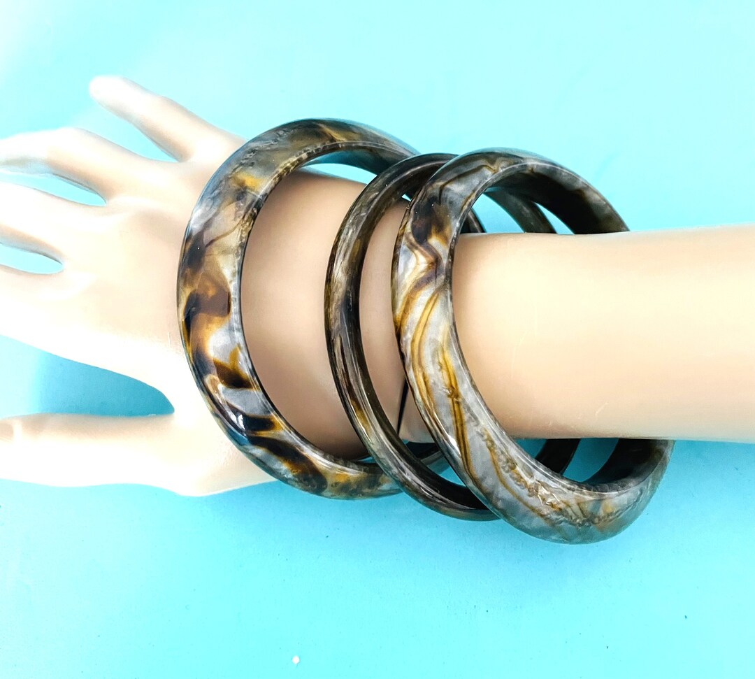 Iris Apfel 3 Piece Bangle Set Tortoise Shell & Grey Resin Bracelets M/L - Etsy