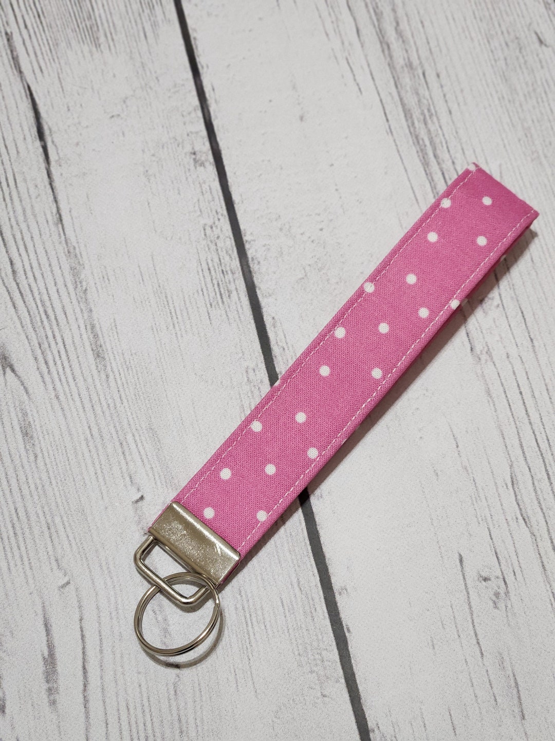 Pink With White Polka Dot Print Keyfob/keychain Wristlet - Etsy