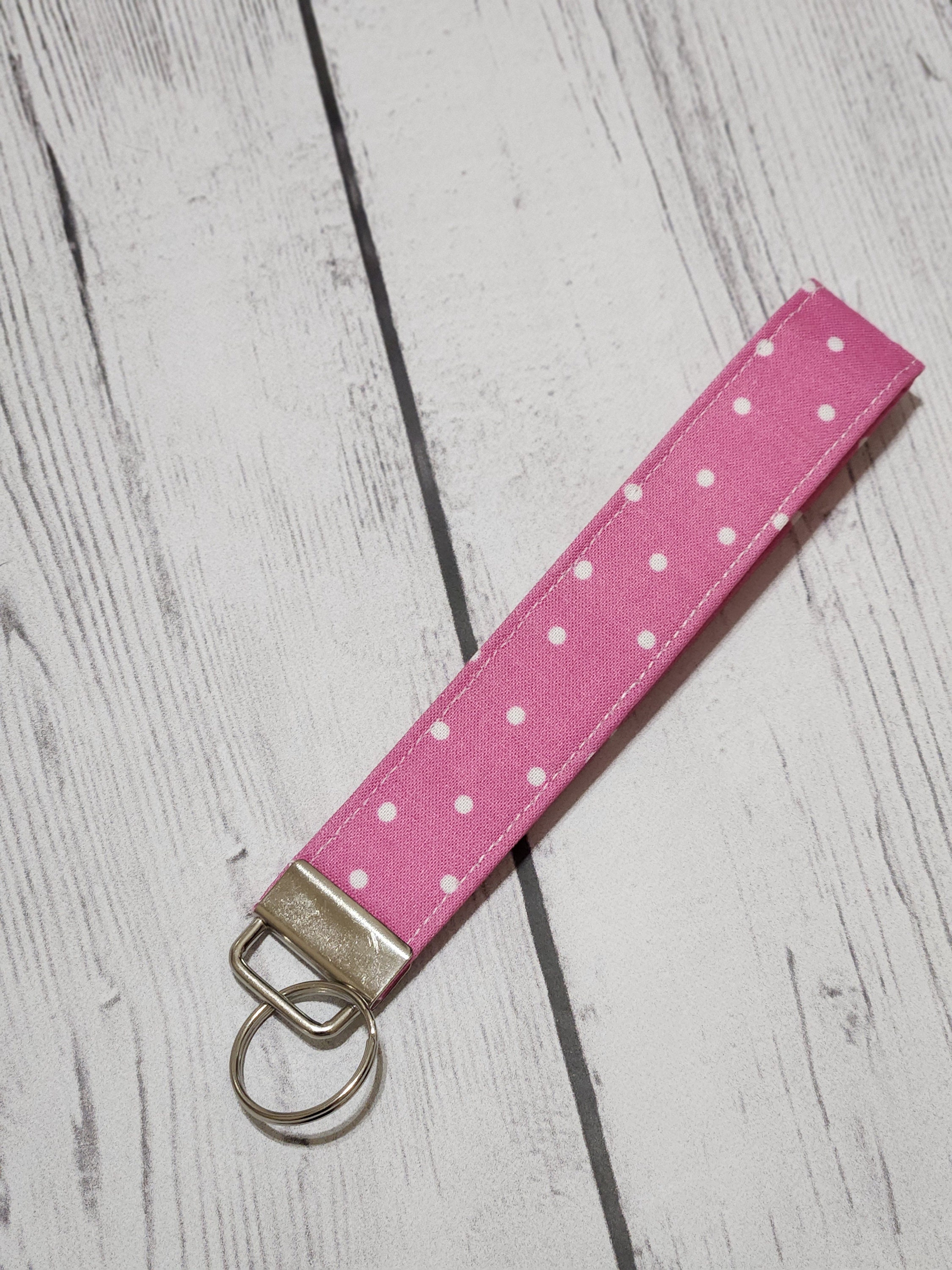 Pink With White Polka Dot Print Keyfob/keychain Wristlet - Etsy