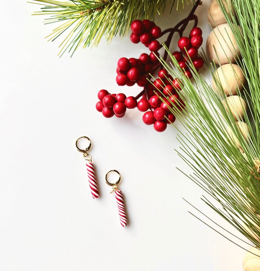 Peppermint Stick Hoops Lightweight and Handmade Polymer Clay - Etsy