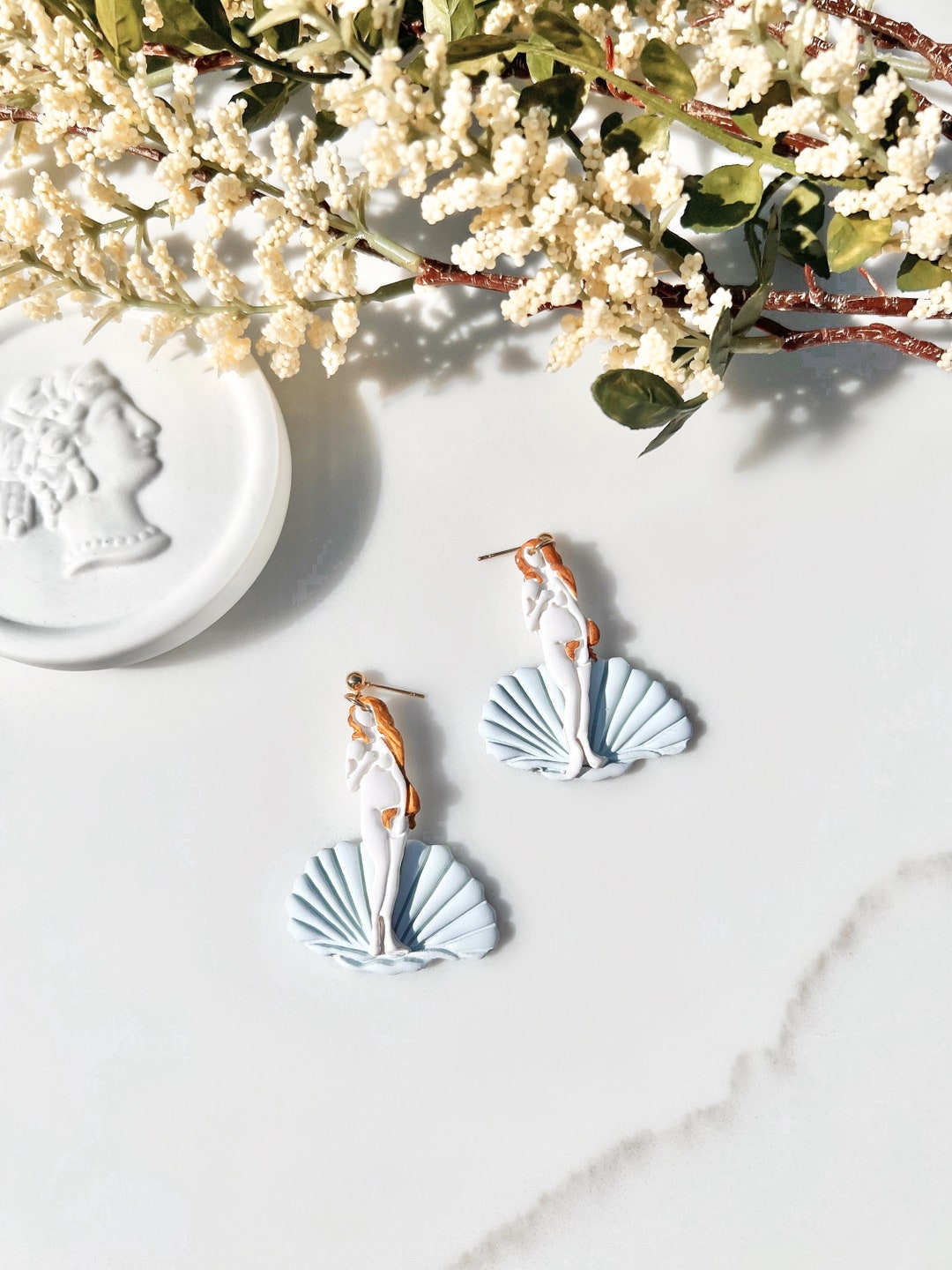 Birth of Venus Statement Earrings, Lightweight and Handmade Polymer ...