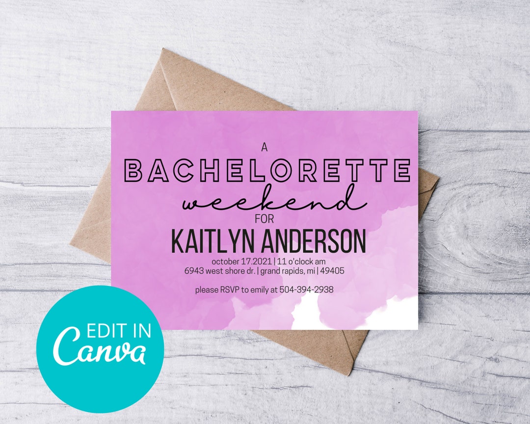 Simple Purple Watercolor Bachelorette Party Weekend Invitation Template ...
