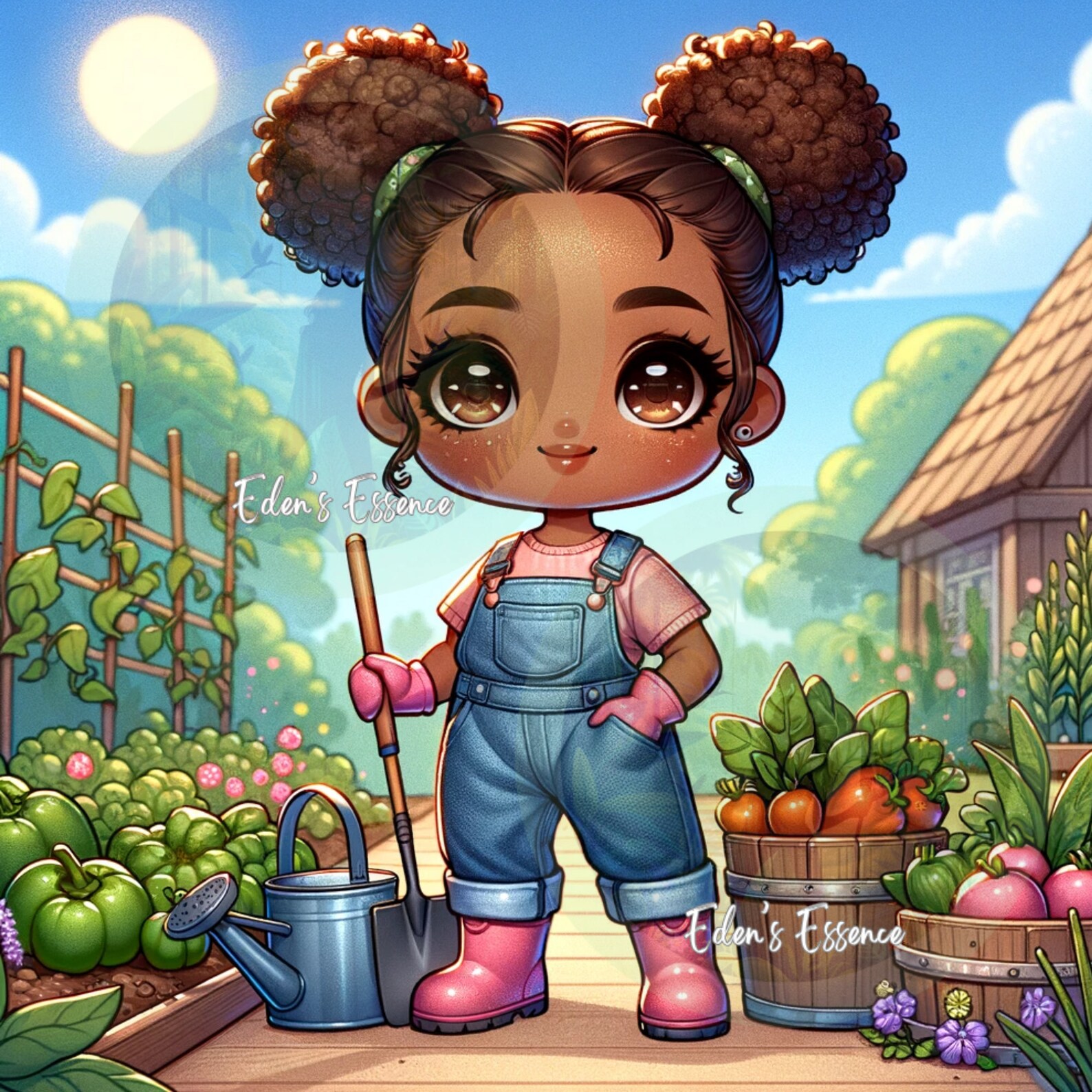 African American Chibi Girl in Garden | Bundle of 40 HI-RES PNG ...