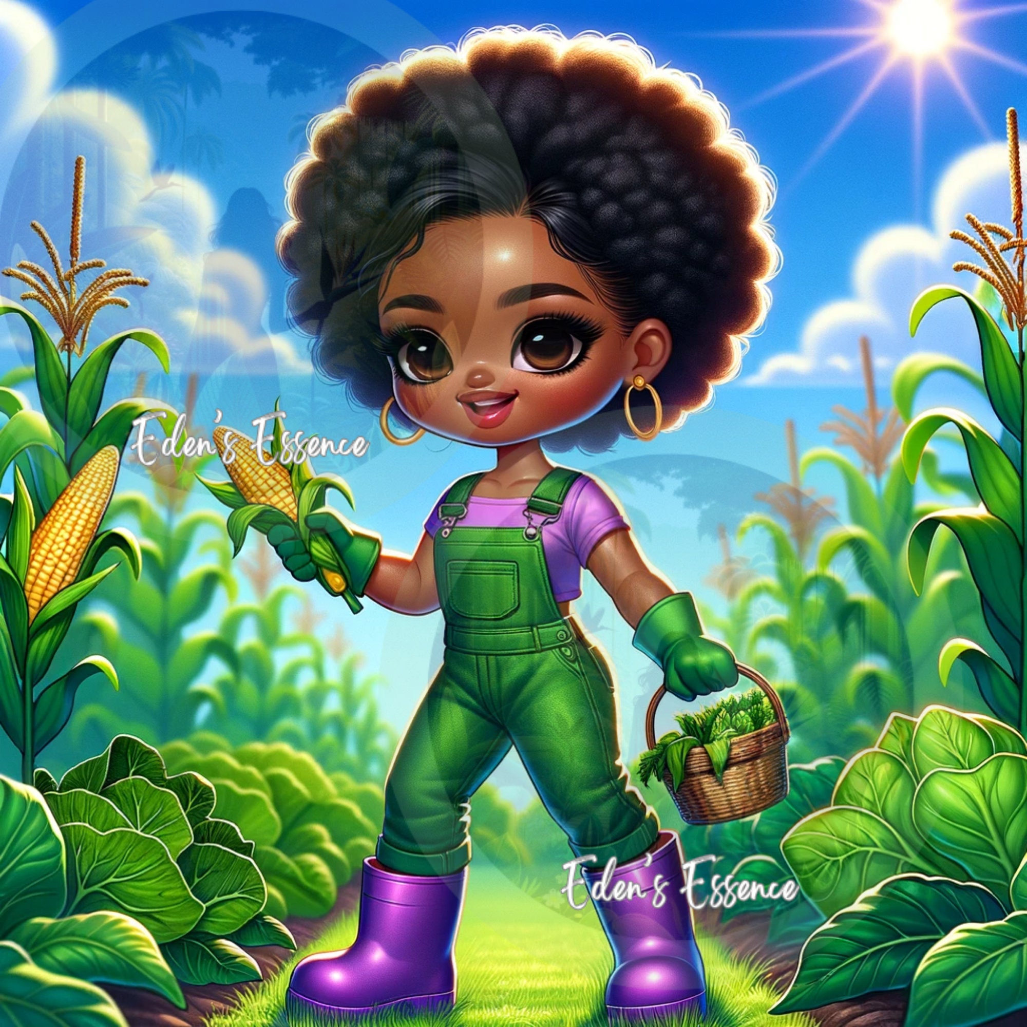 African American Chibi Girl in Garden | Bundle of 40 HI-RES PNG ...