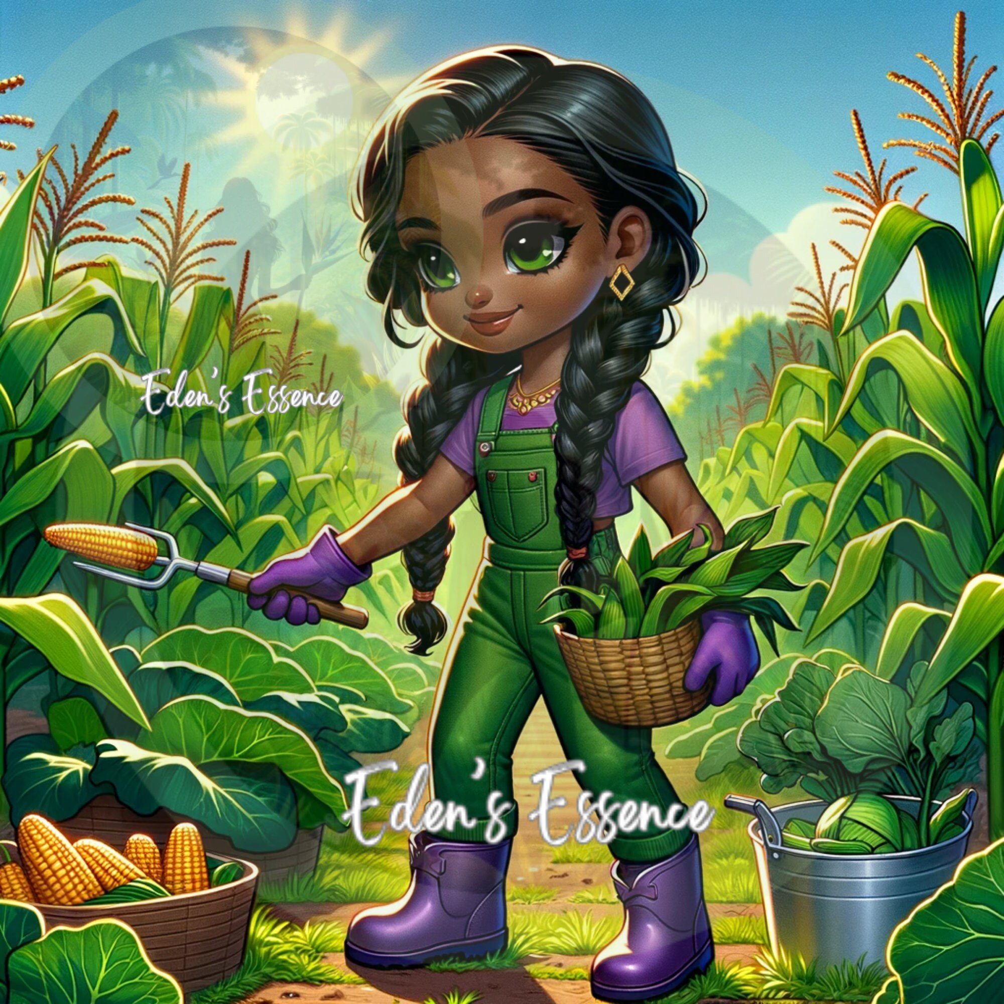 African American Chibi Girl in Garden | Bundle of 40 HI-RES PNG ...