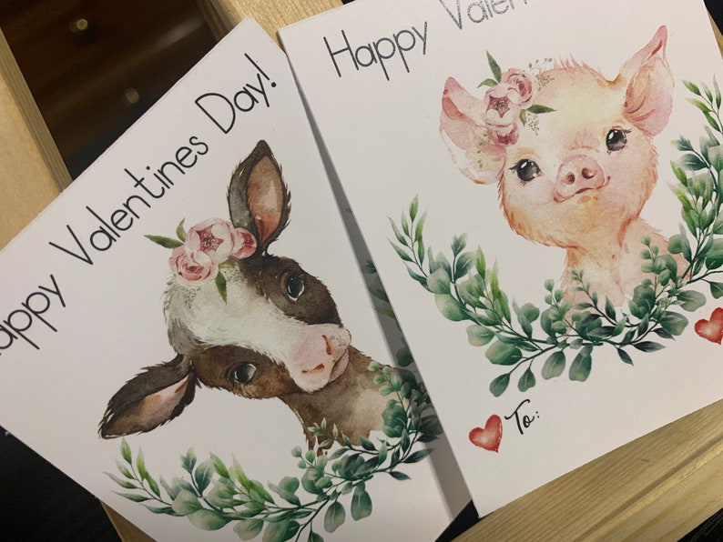 Cute Farm Animal Printable Valentine Cards, Instant Digital Download ...