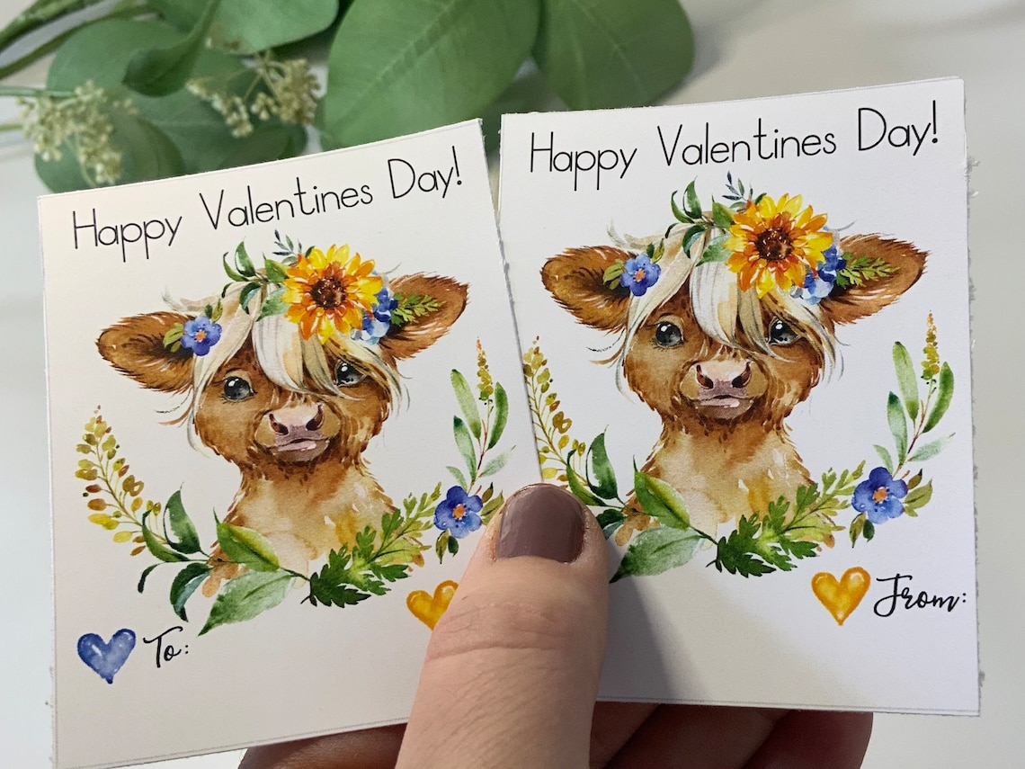 Printable Highland Cow Valentines Cards for School Friends, Instant ...