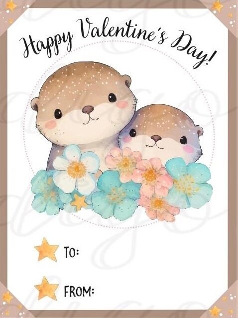 Printable Valentine Cards Instant Digital Download, Otter Valentines ...