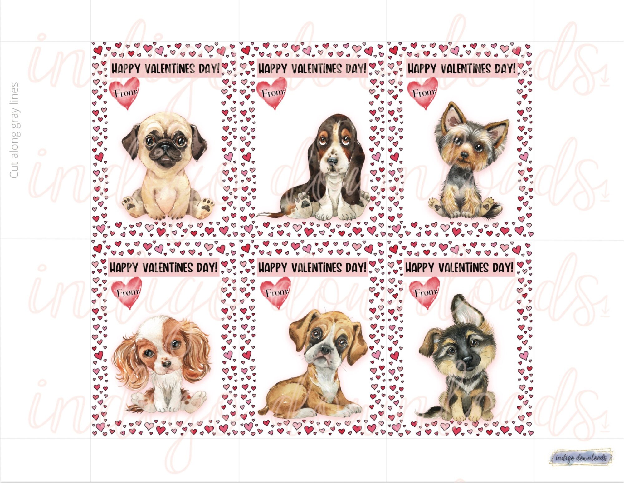 Printable Valentine Cards Instant Digital Download, Cute Watercolor ...