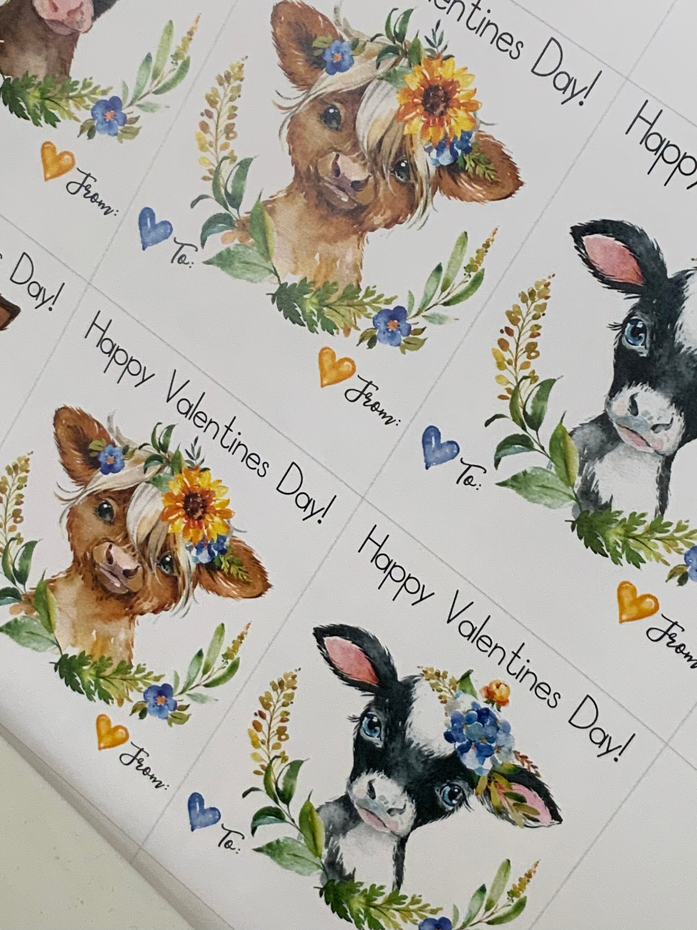 Printable Cow Valentine Cards for School Friends, Instant Digital ...