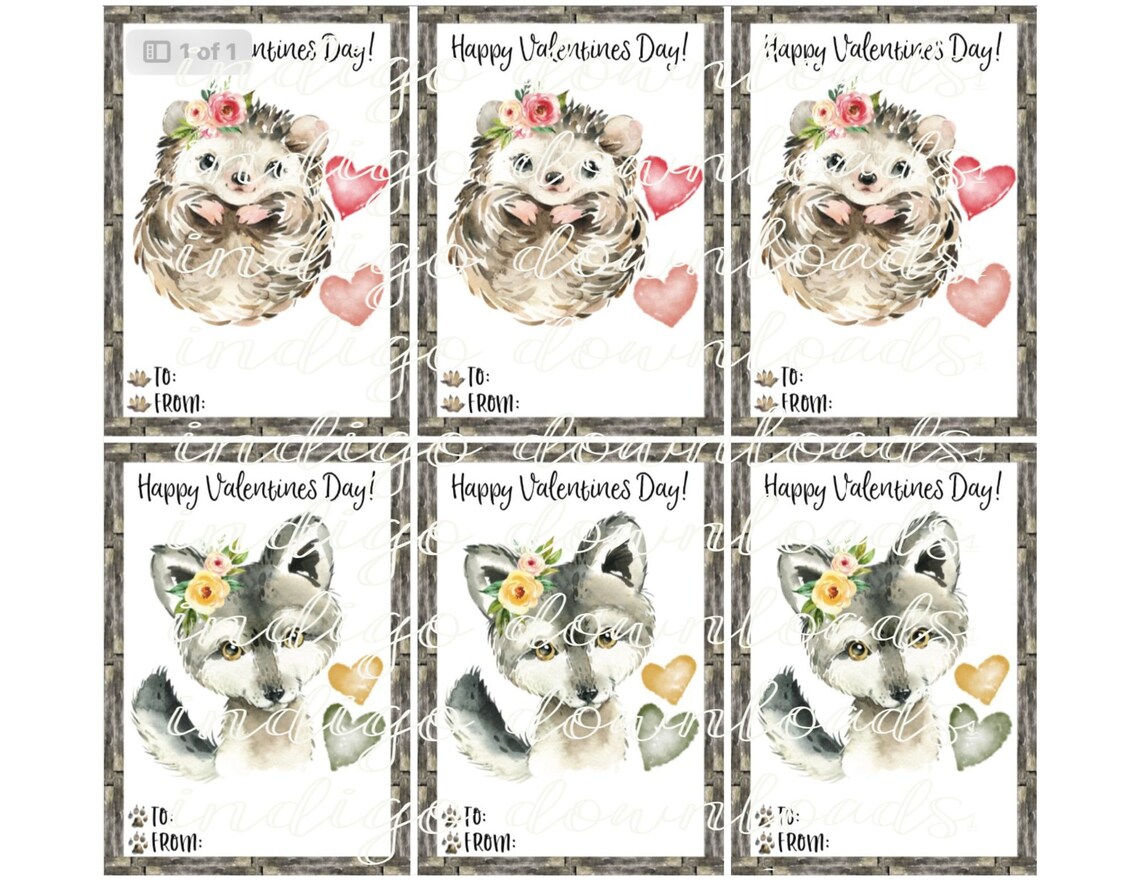 Printable Valentine Cards Instant Digital Download, Woodland Animals ...