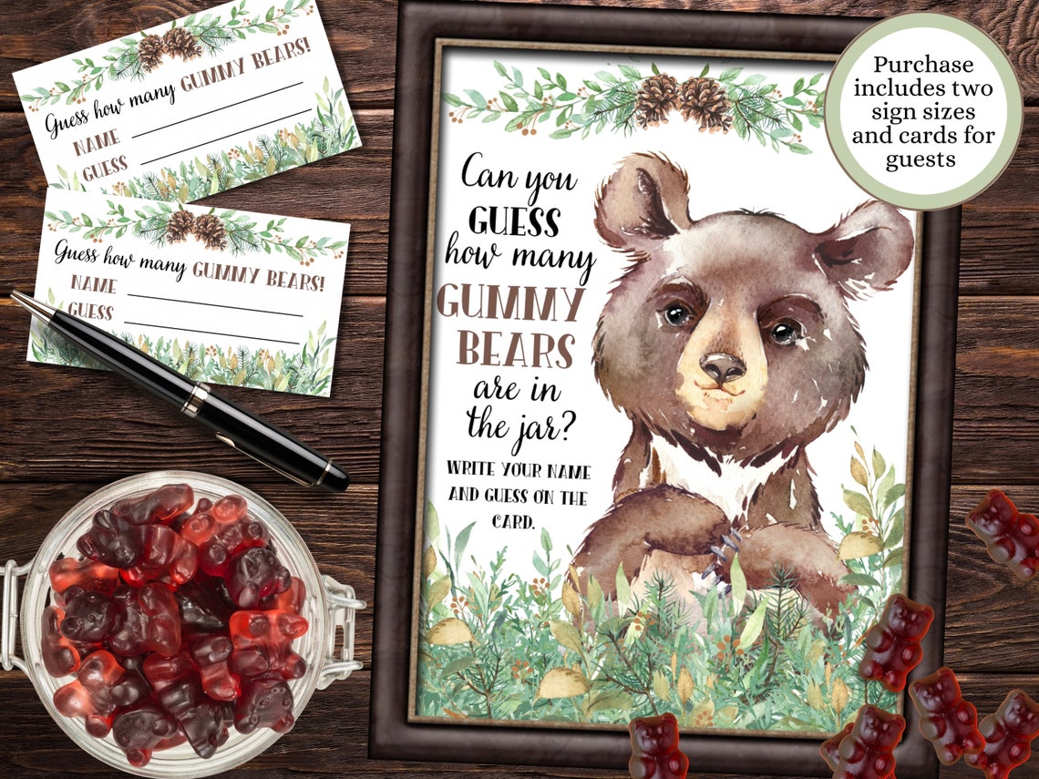Gummy Bear Baby Shower Game, Printable, Sign & Cards, Guess How Many ...