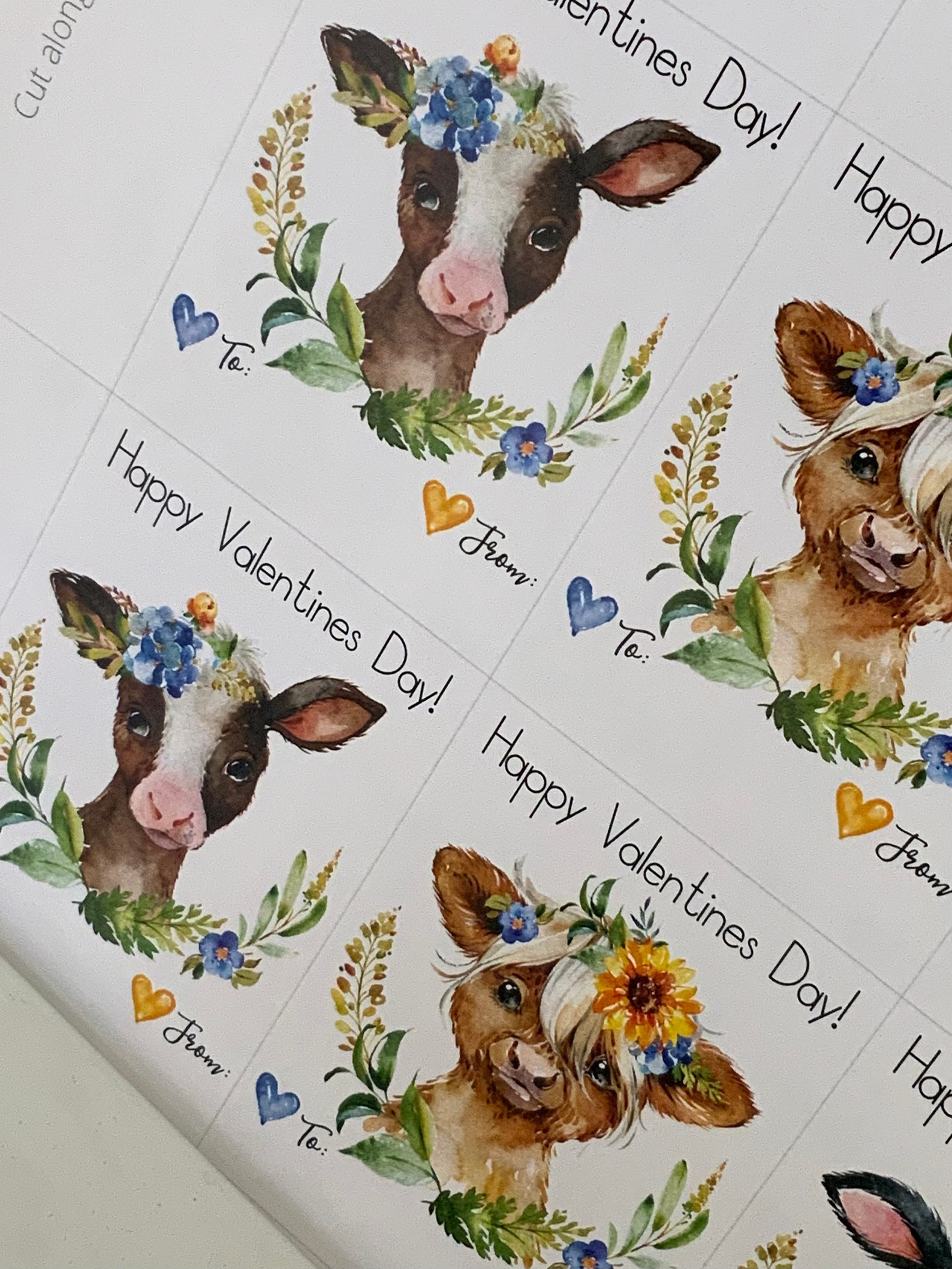 Printable Cow Valentine Cards for School Friends, Instant Digital ...