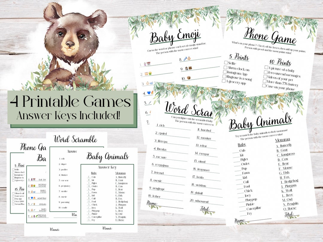 Printable Baby Shower Games, Woodland Greenery Games, 4 Games and ...