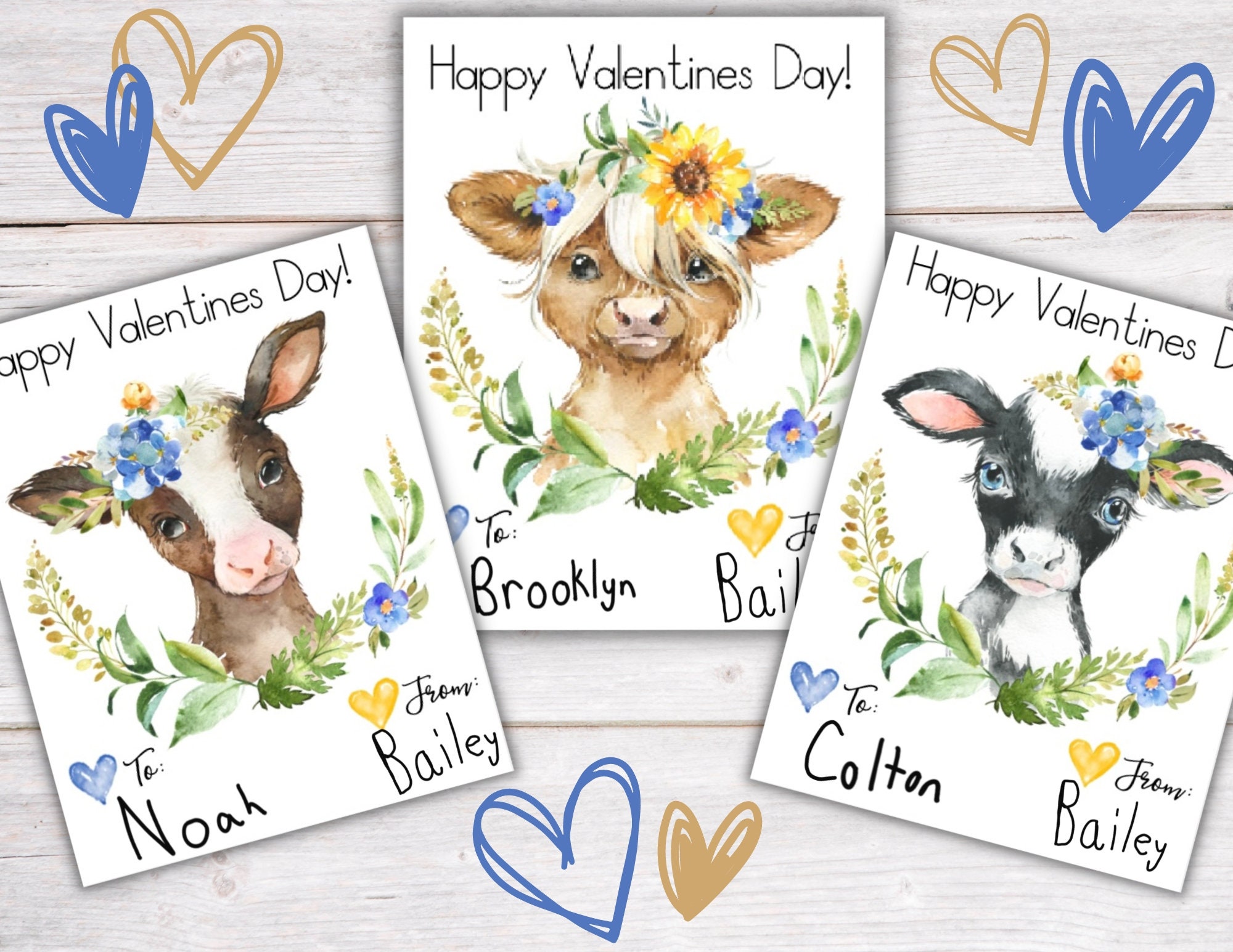 Printable Cow Valentine Cards for School Friends, Instant Digital ...