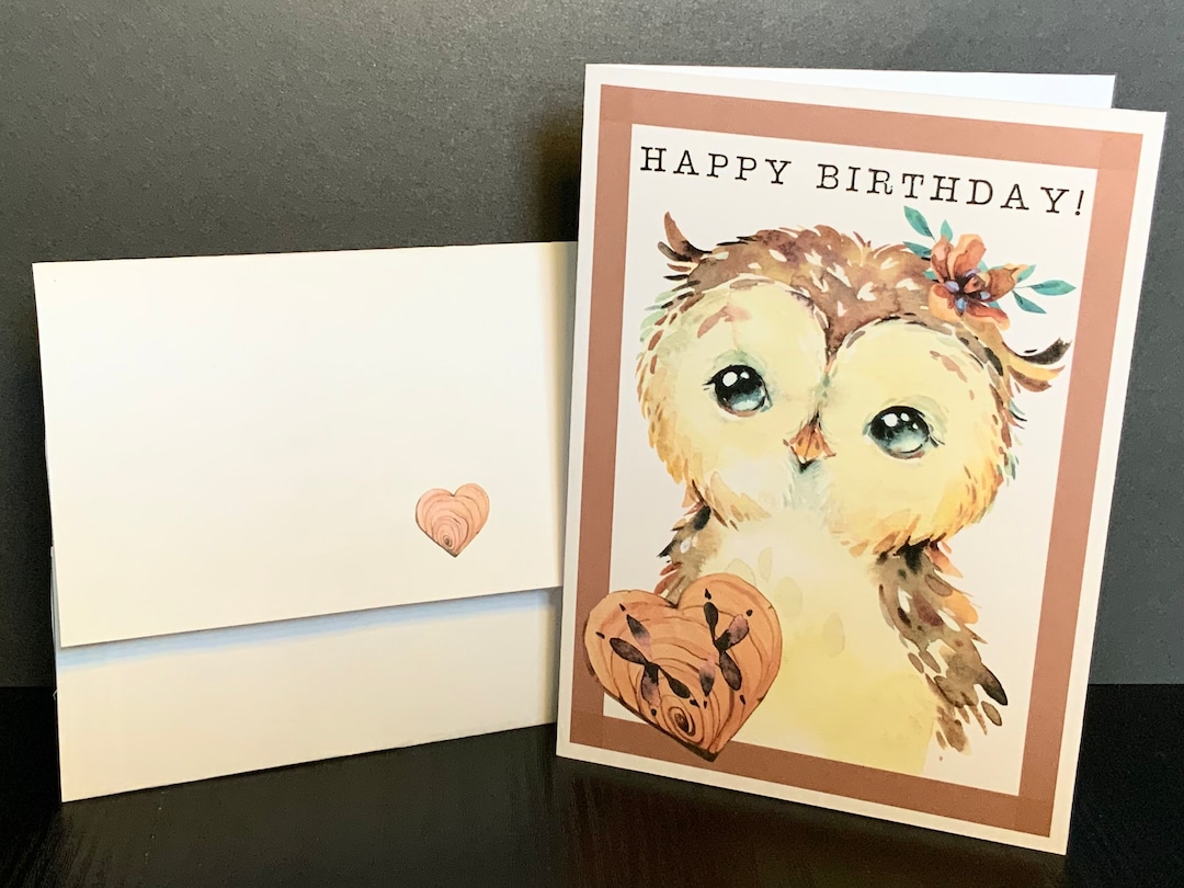 Printable Birthday Card and Envelope, Woodland Owl Happy Birthday Card ...