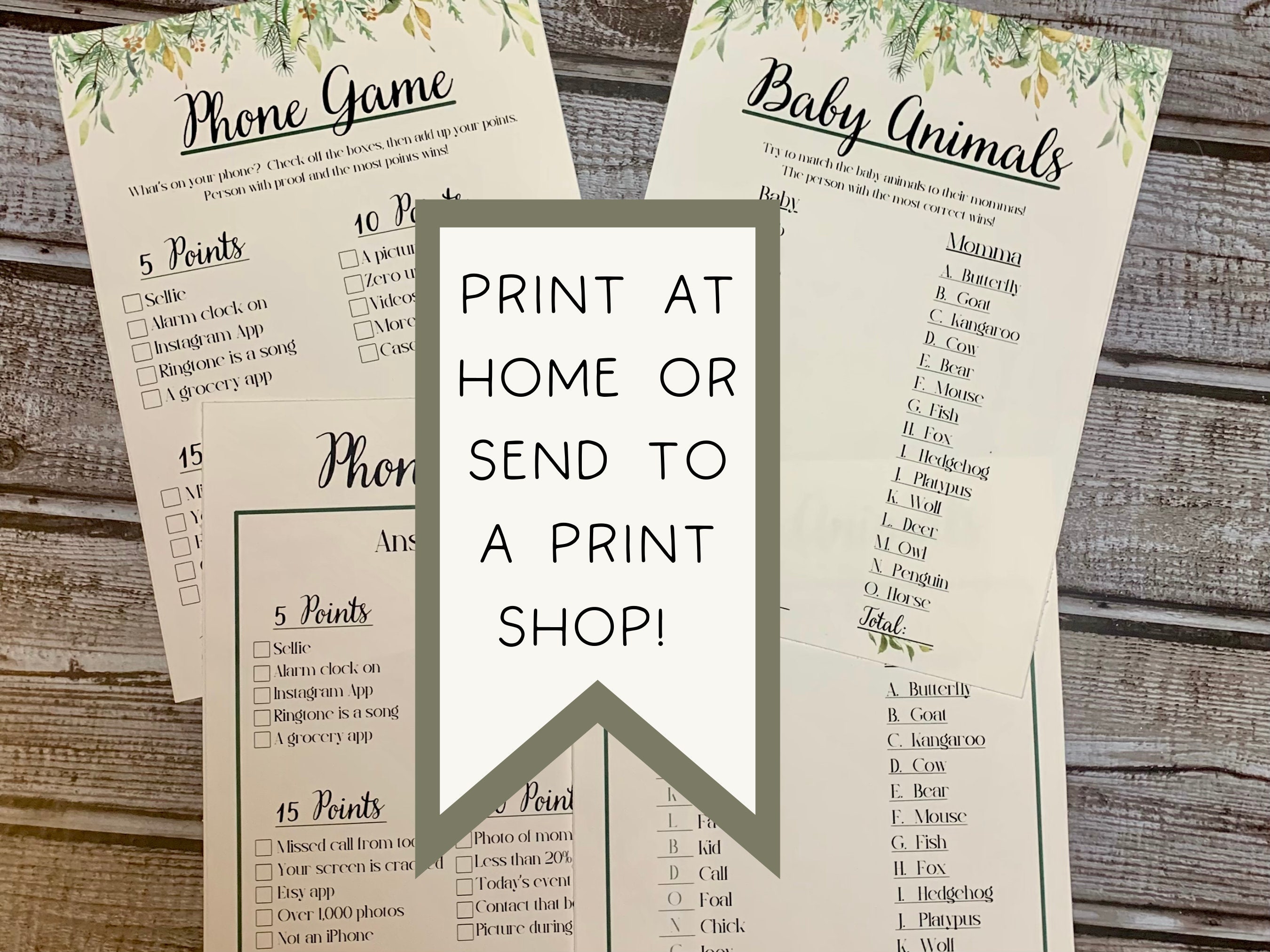 Printable Baby Shower Games, Woodland Greenery Games, 4 Games and ...