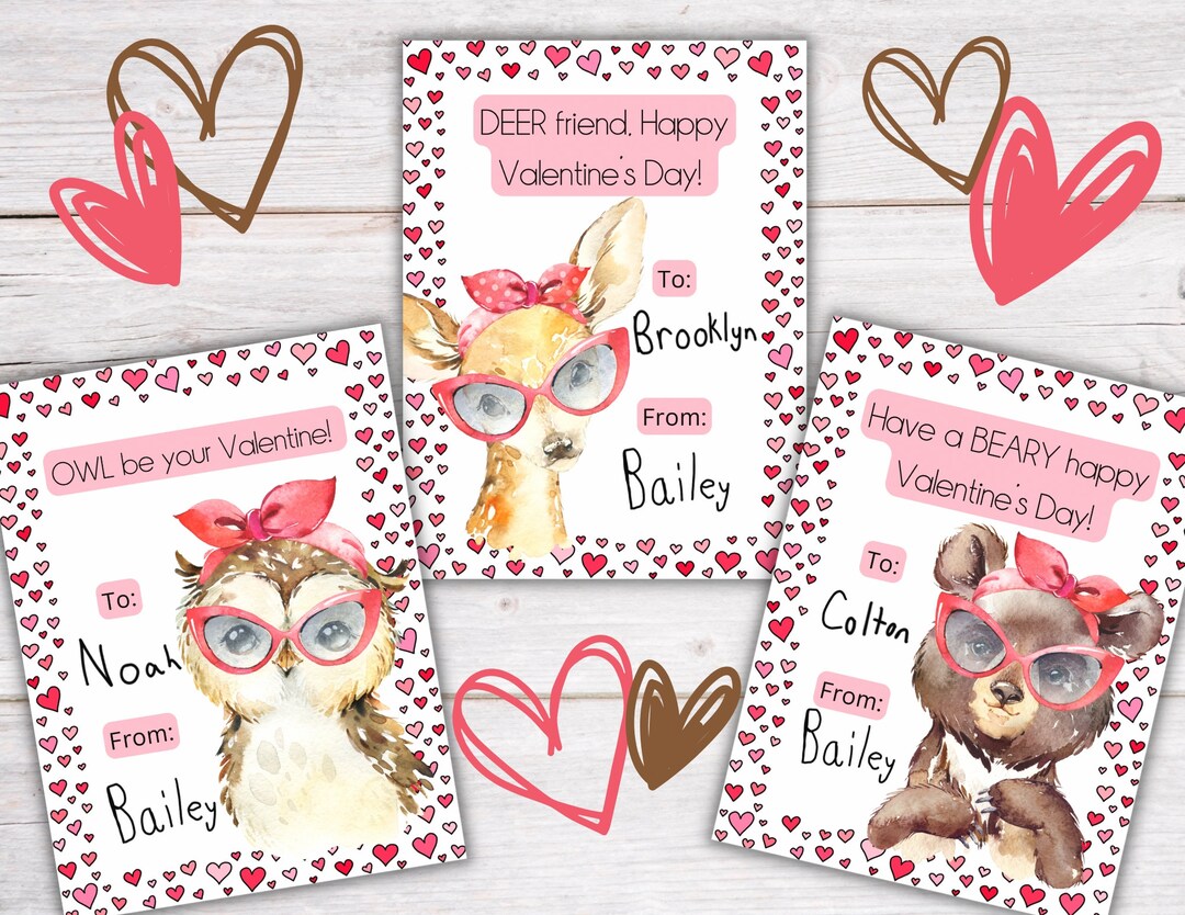Printable Animal Valentines for School Friends, Instant Digital ...