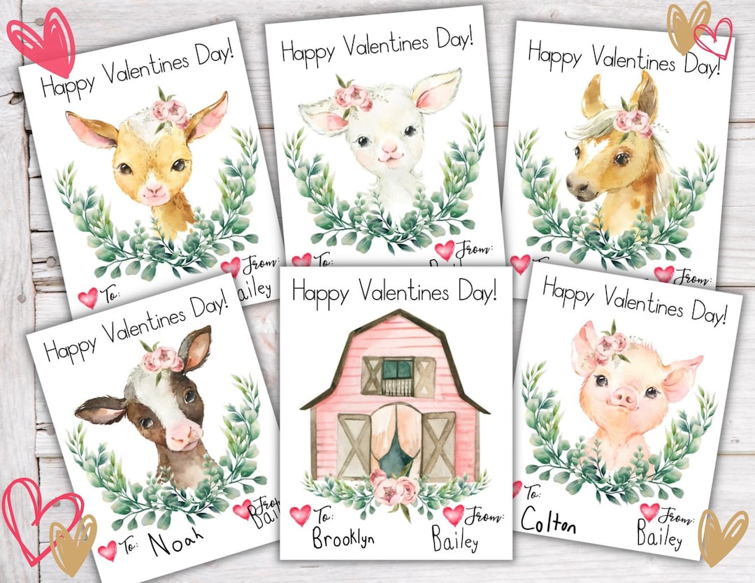 Cute Farm Animal Printable Valentine Cards, Instant Digital Download ...