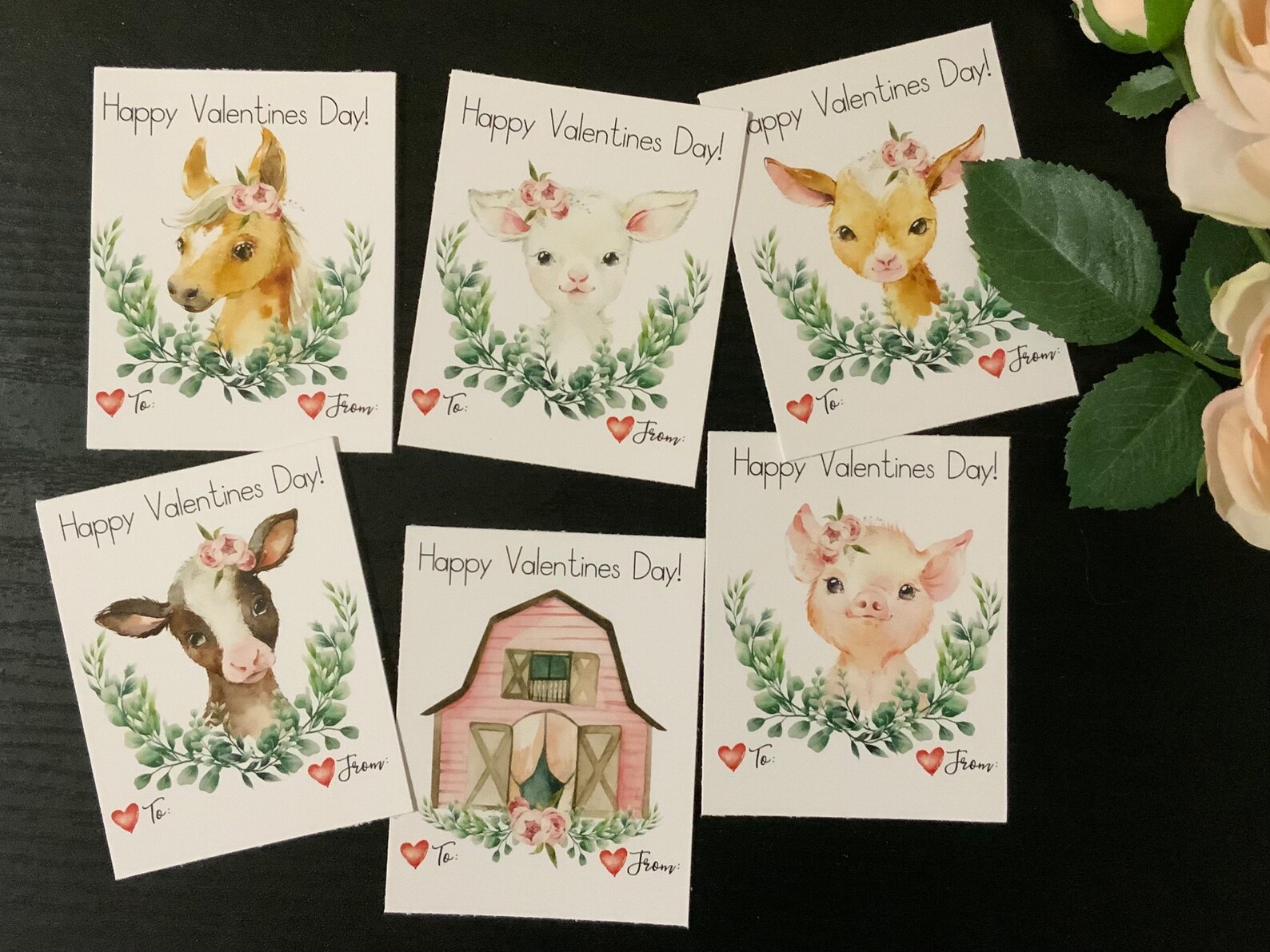 Cute Farm Animal Printable Valentine Cards, Instant Digital Download ...