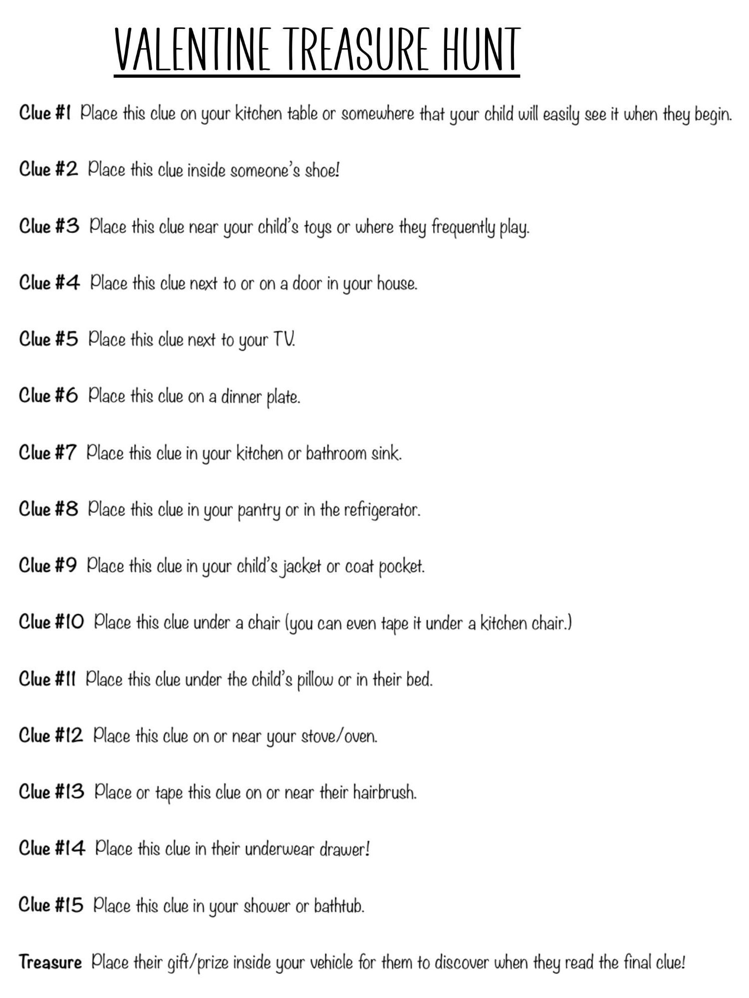 Valentines Day Treasure Hunt, Valentines Day Scavenger Hunt, Kids ...