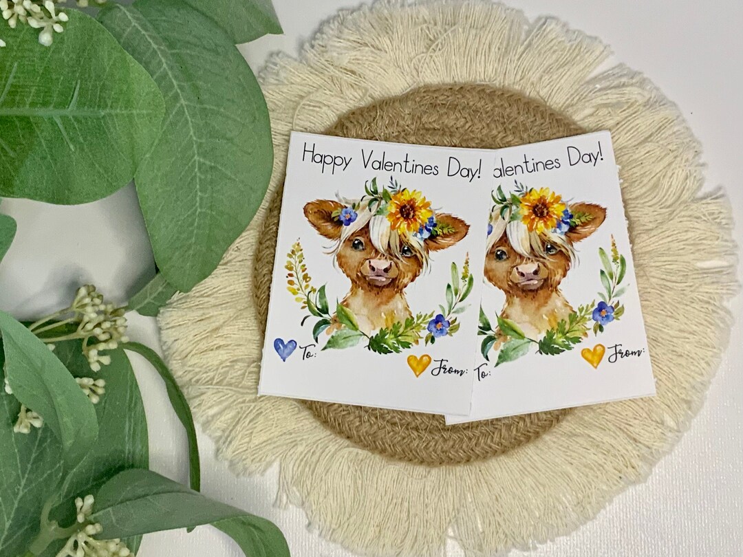 Printable Highland Cow Valentines Cards for School Friends, Instant ...