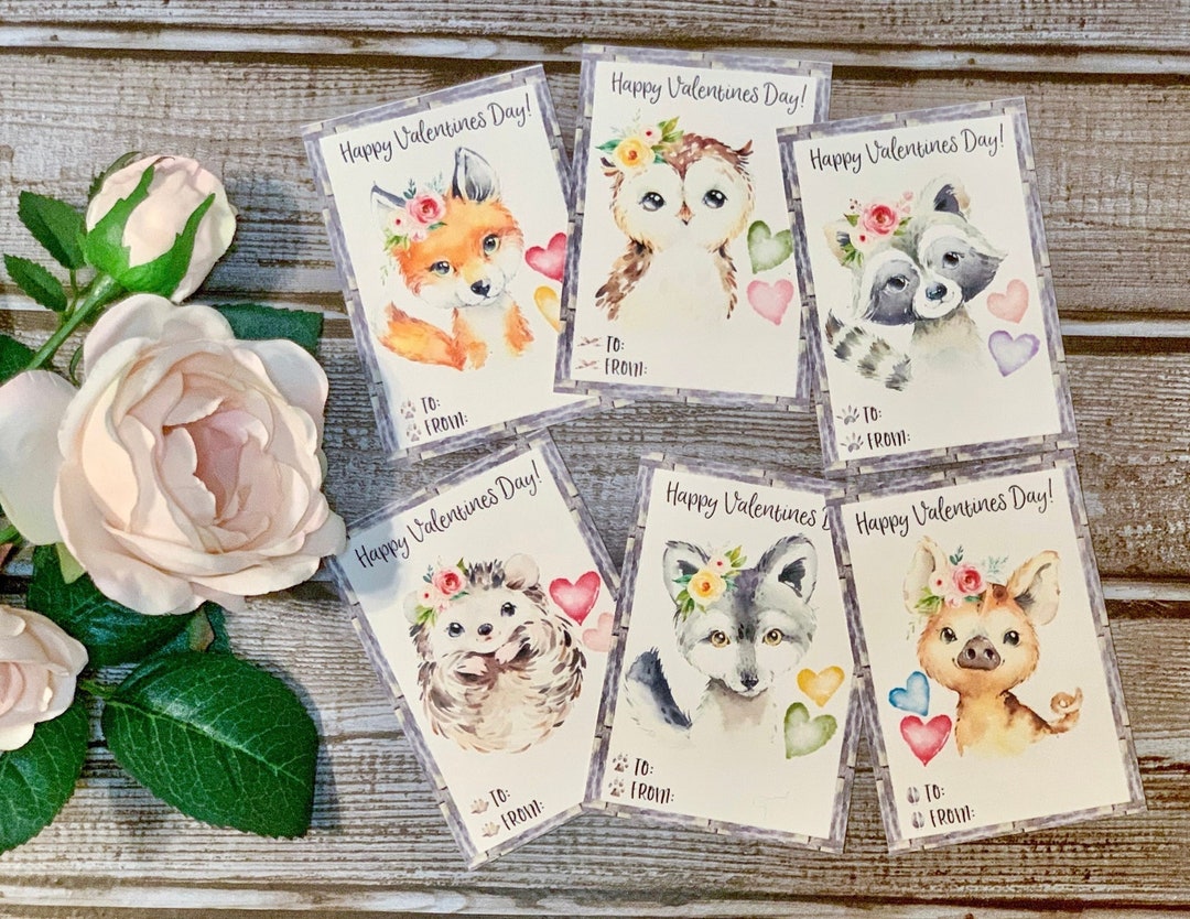Printable Valentine Cards Instant Digital Download, Woodland Animals ...