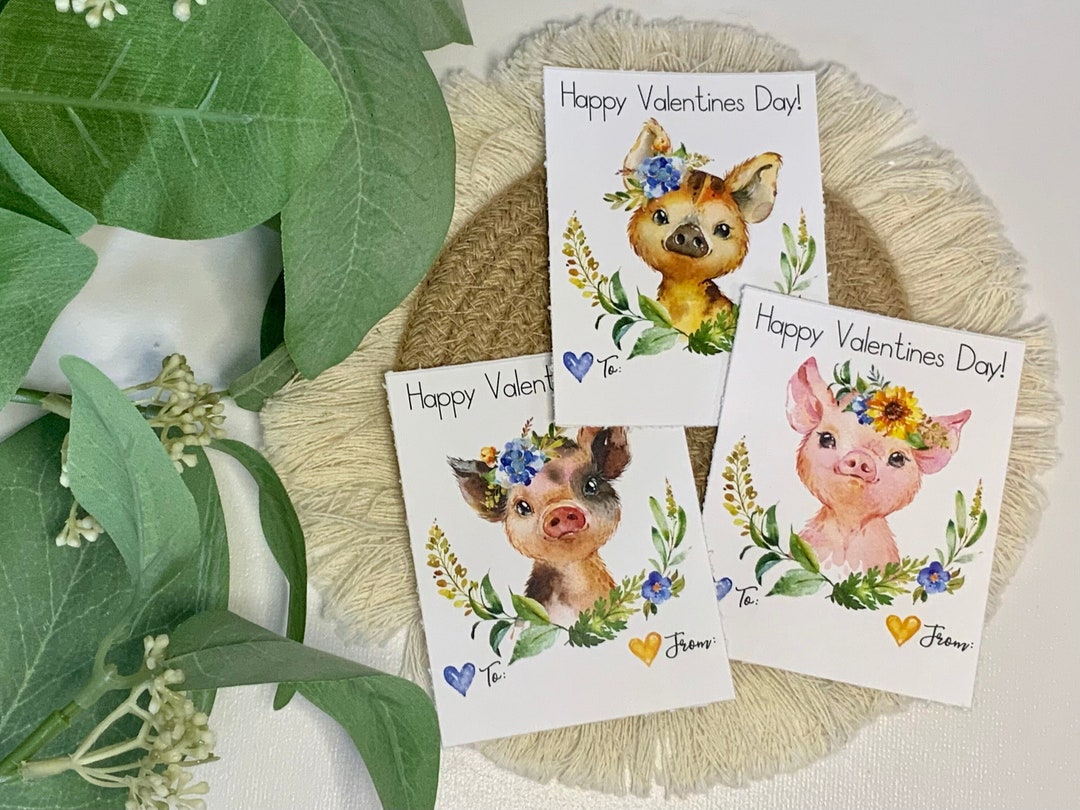 Printable Cute Pig Valentine Cards for School Friends Instant - Etsy