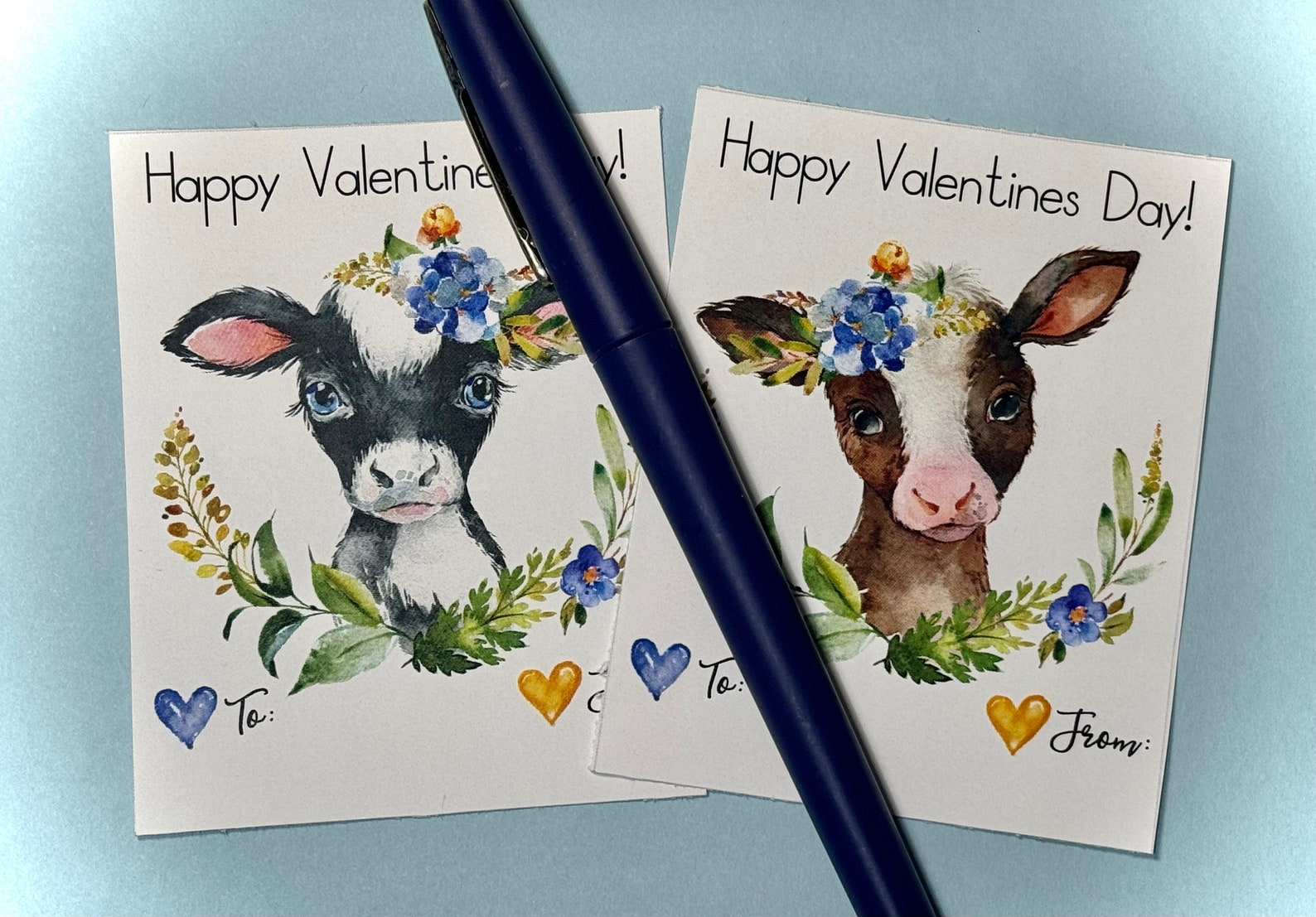 Printable Cow Valentine Cards for School Friends, Instant Digital ...