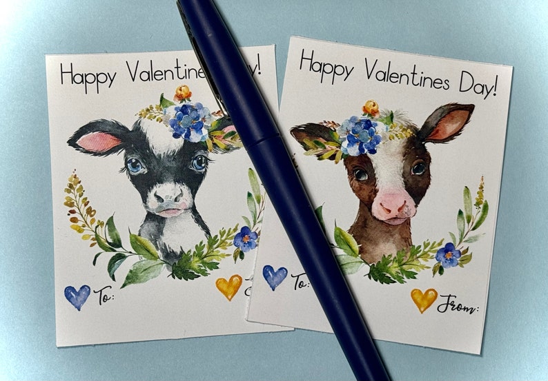 Printable Cow Valentine Cards for School Friends, Instant Digital ...