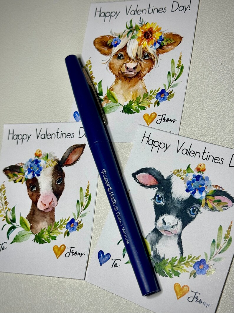 Printable Cow Valentine Cards for School Friends, Instant Digital ...