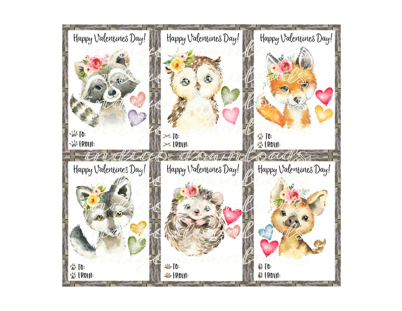 Printable Valentine Cards Instant Digital Download, Woodland Animals ...