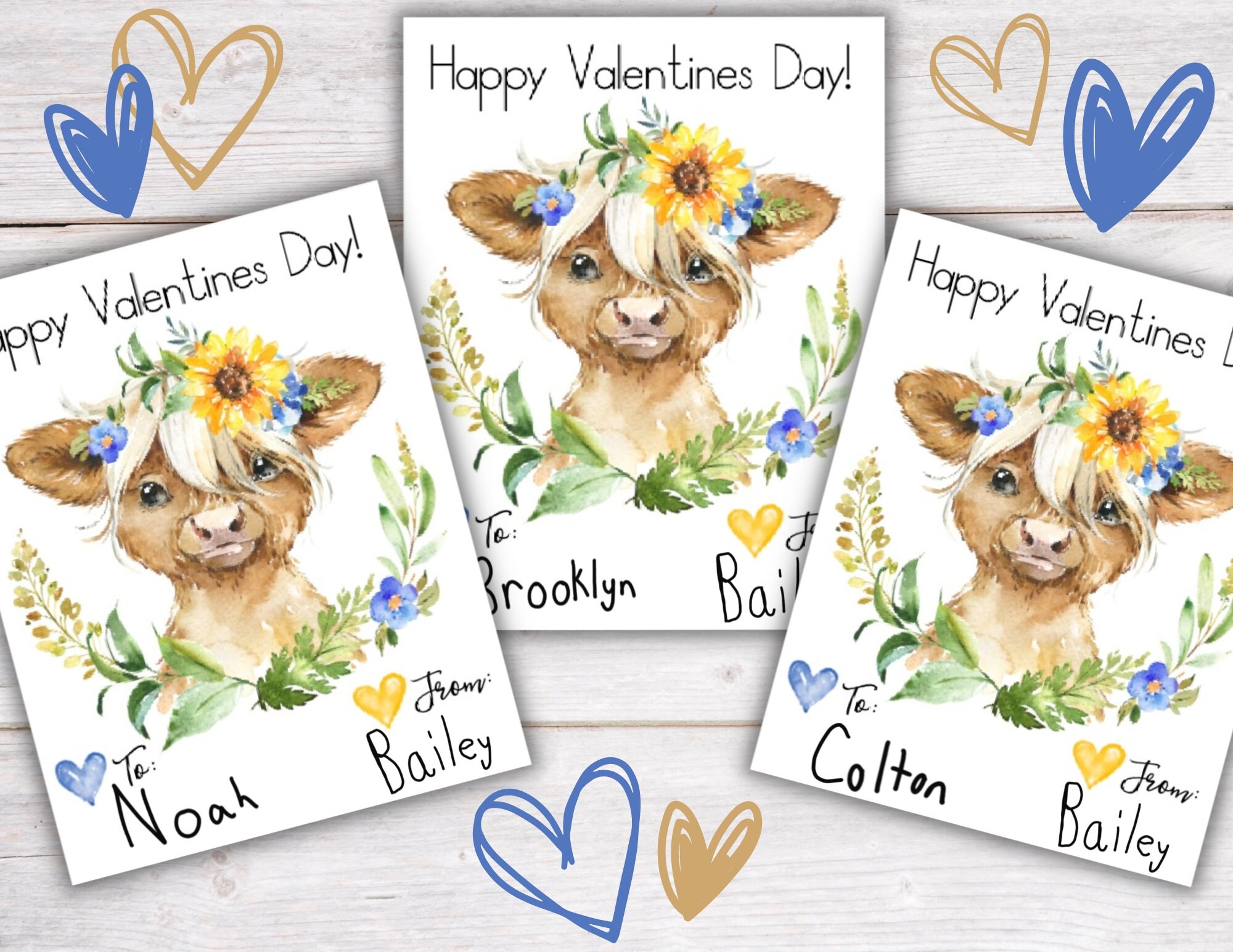 Printable Highland Cow Valentines Cards for School Friends, Instant ...