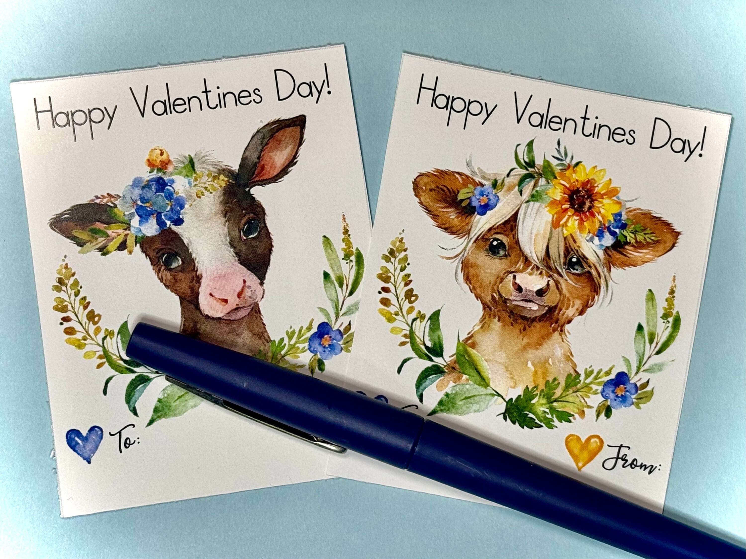 Printable Cow Valentine Cards for School Friends, Instant Digital ...