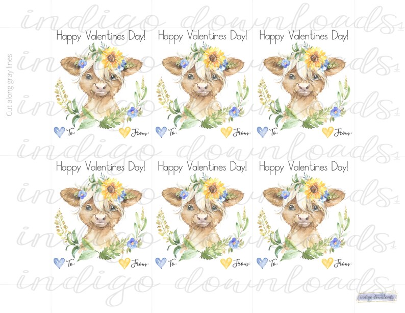 Printable Highland Cow Valentines Cards for School Friends, Instant ...