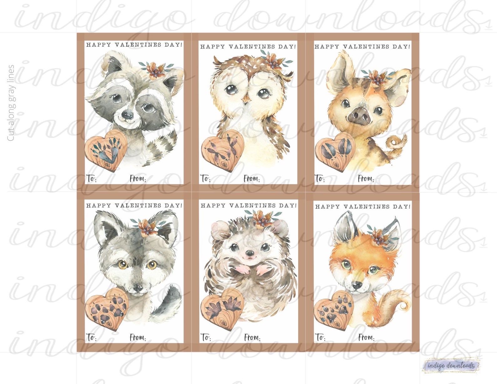 Printable Valentine Cards Instant Digital Download, Woodland Animals ...