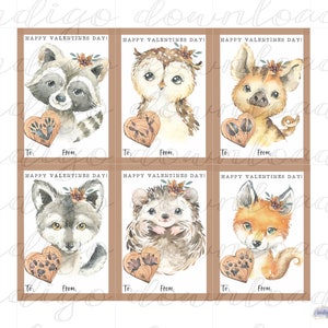 Printable Valentine Cards Instant Digital Download, Woodland Animals ...