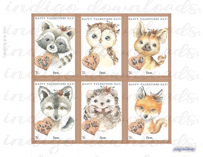 Printable Valentine Cards Instant Digital Download, Woodland Animals ...