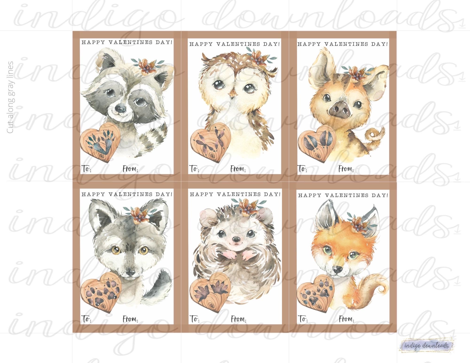 Printable Valentine Cards Instant Digital Download, Woodland Animals ...