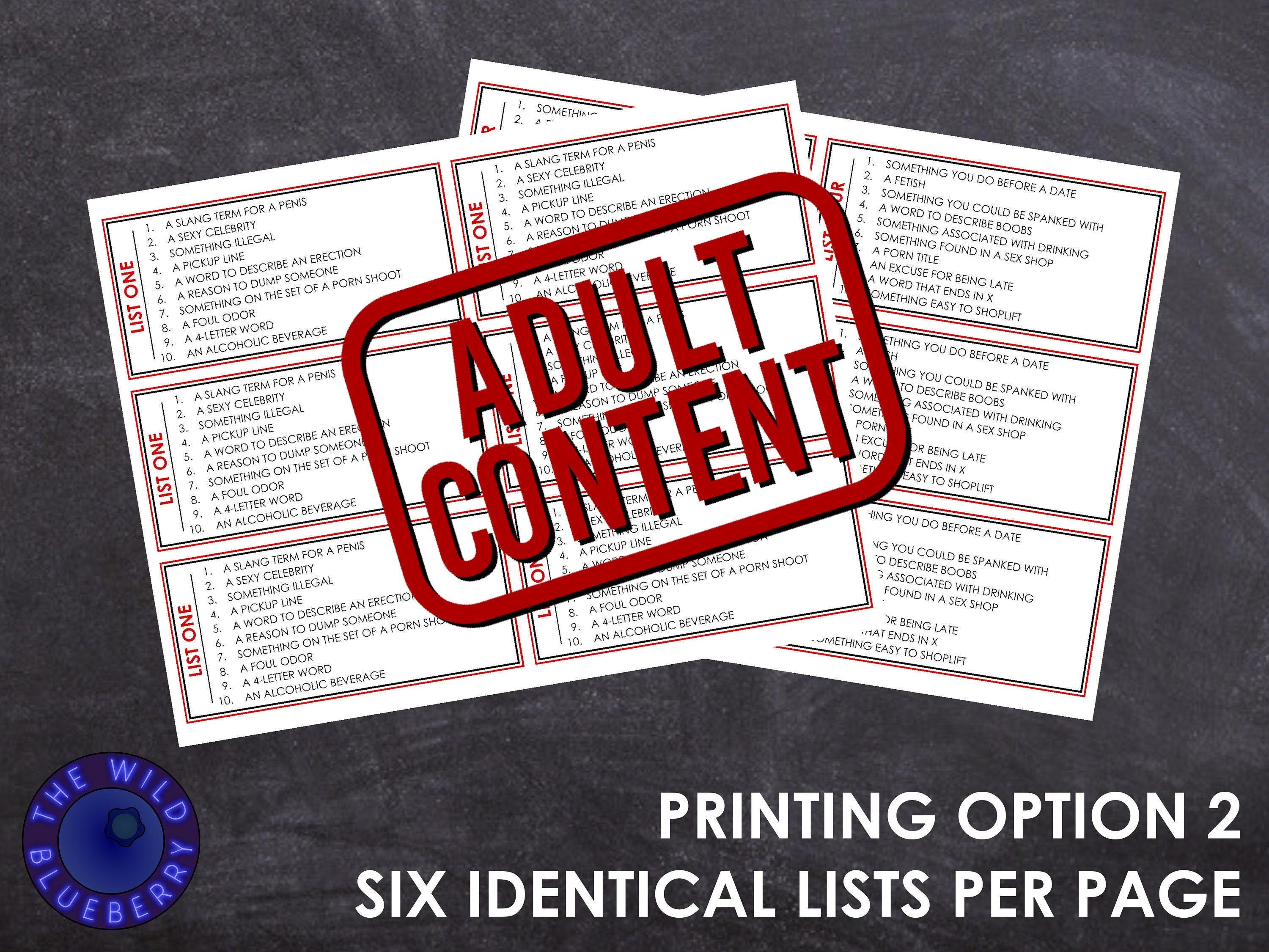 Dirty Scattergories | Adults Only Printable Party Game | 80 Naughty ...