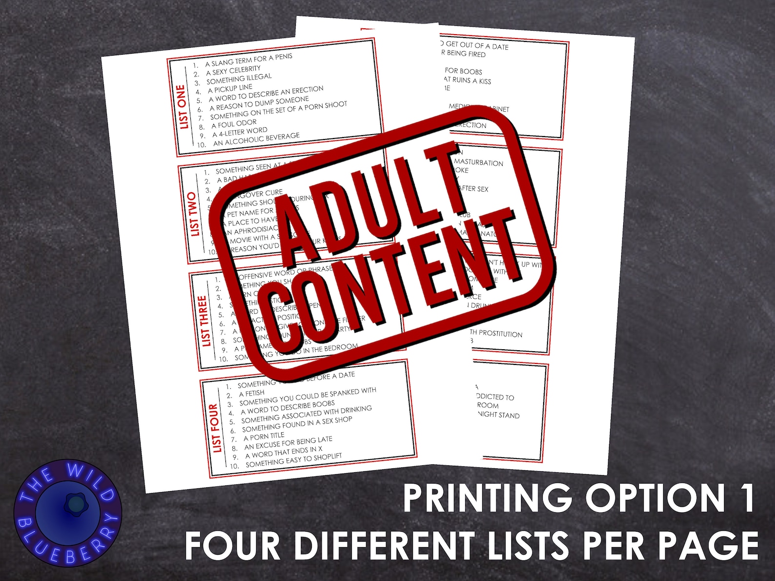 Dirty Scattergories | Adults Only Printable Party Game | 80 Naughty ...