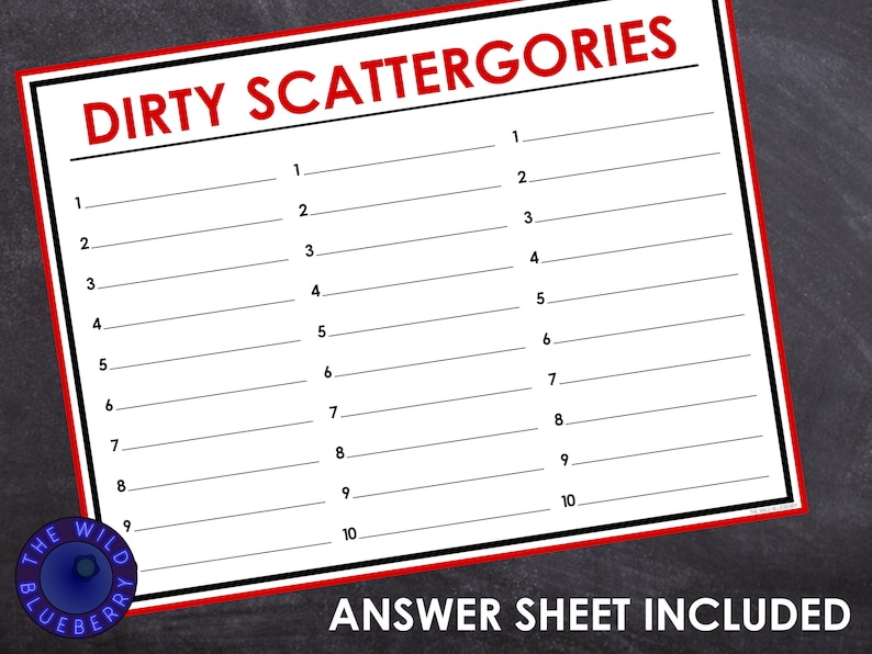 Dirty Scattergories | Adults Only Printable Party Game | 80 Naughty ...