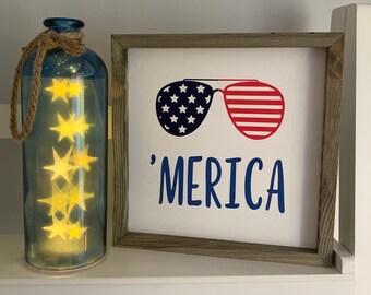 Merica Patriotic Wood Framed Sign - Etsy