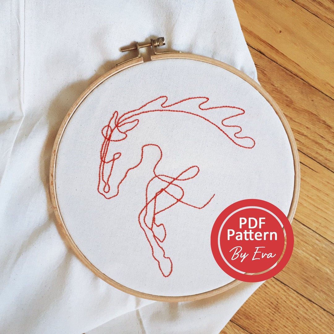 Modern Hand Embroidery Pattern PDF – Horse Embroidery Design for ...