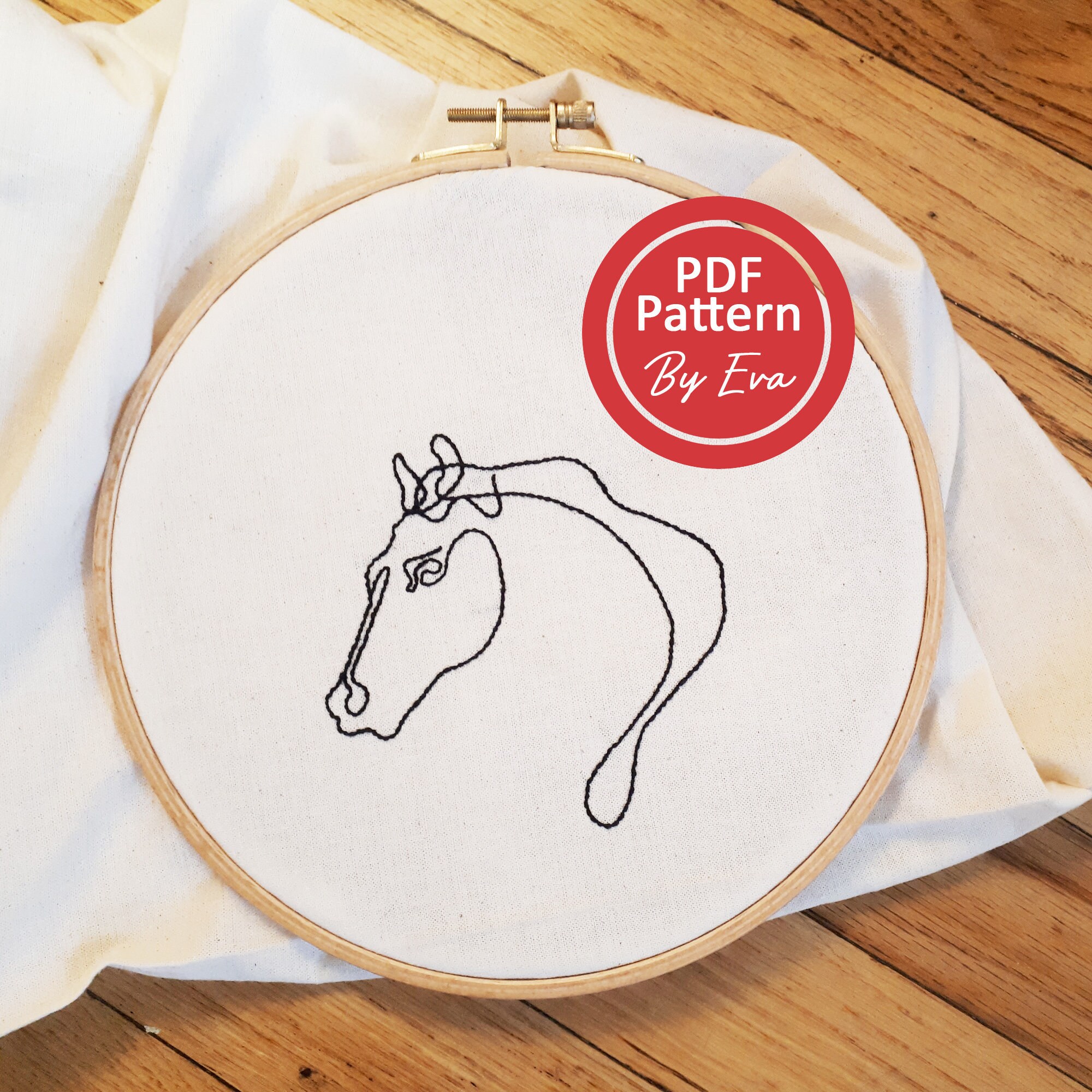 Modern Hand Embroidery Pattern PDF – Horse Embroidery Design for ...