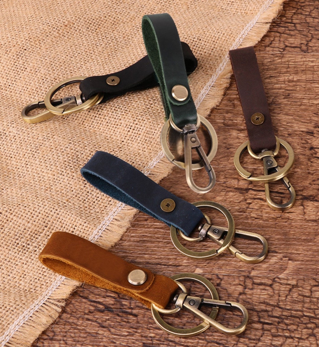 Slim Real Cowhide Leather Keychain With Clasp- Free Engraved Names or ...