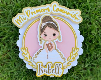 First Communion Girls Cake Topper With Veil Communion - Etsy