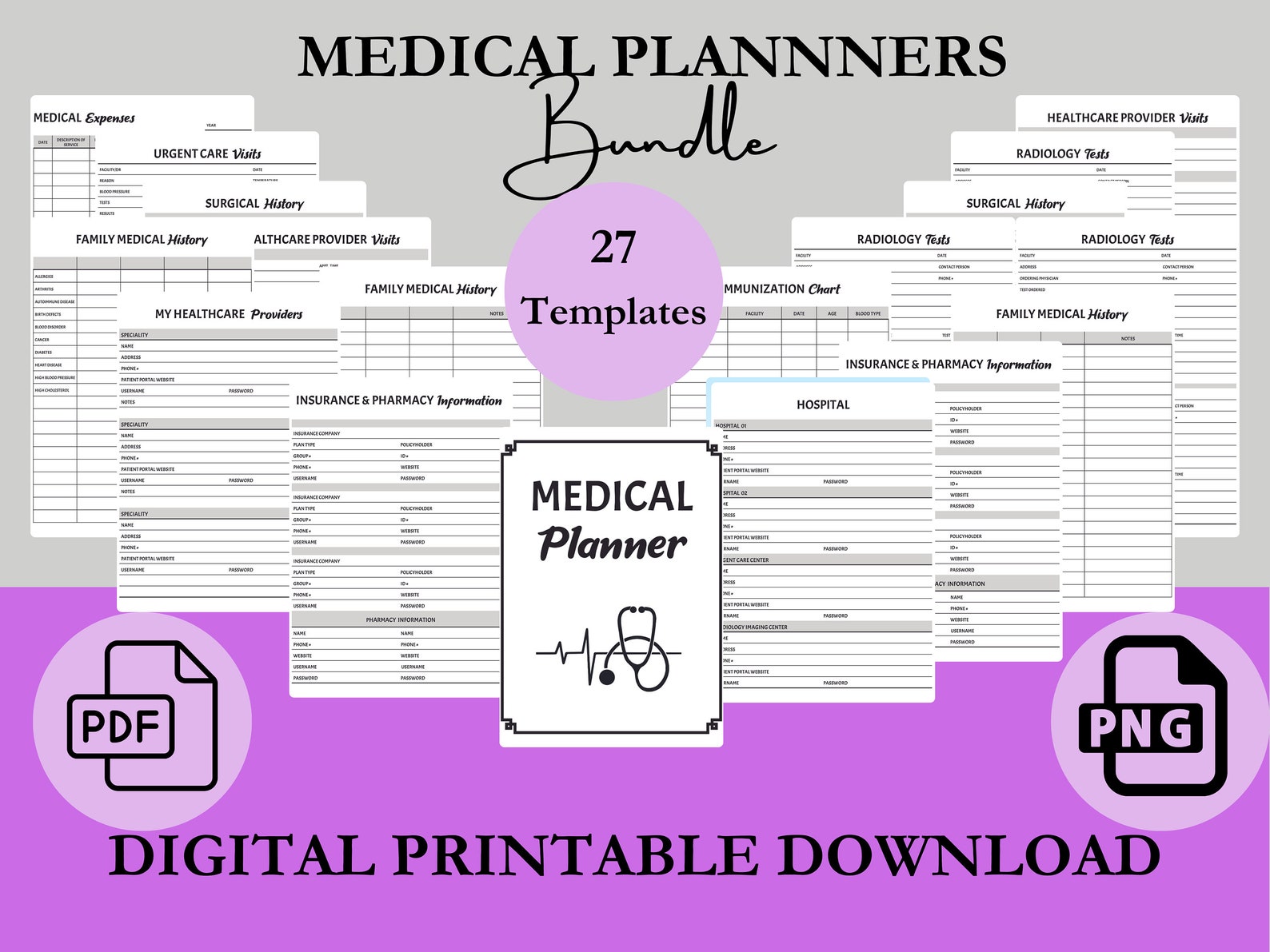 Medical Planner Bundle: Family Health Tracker (printable PDF) - Etsy