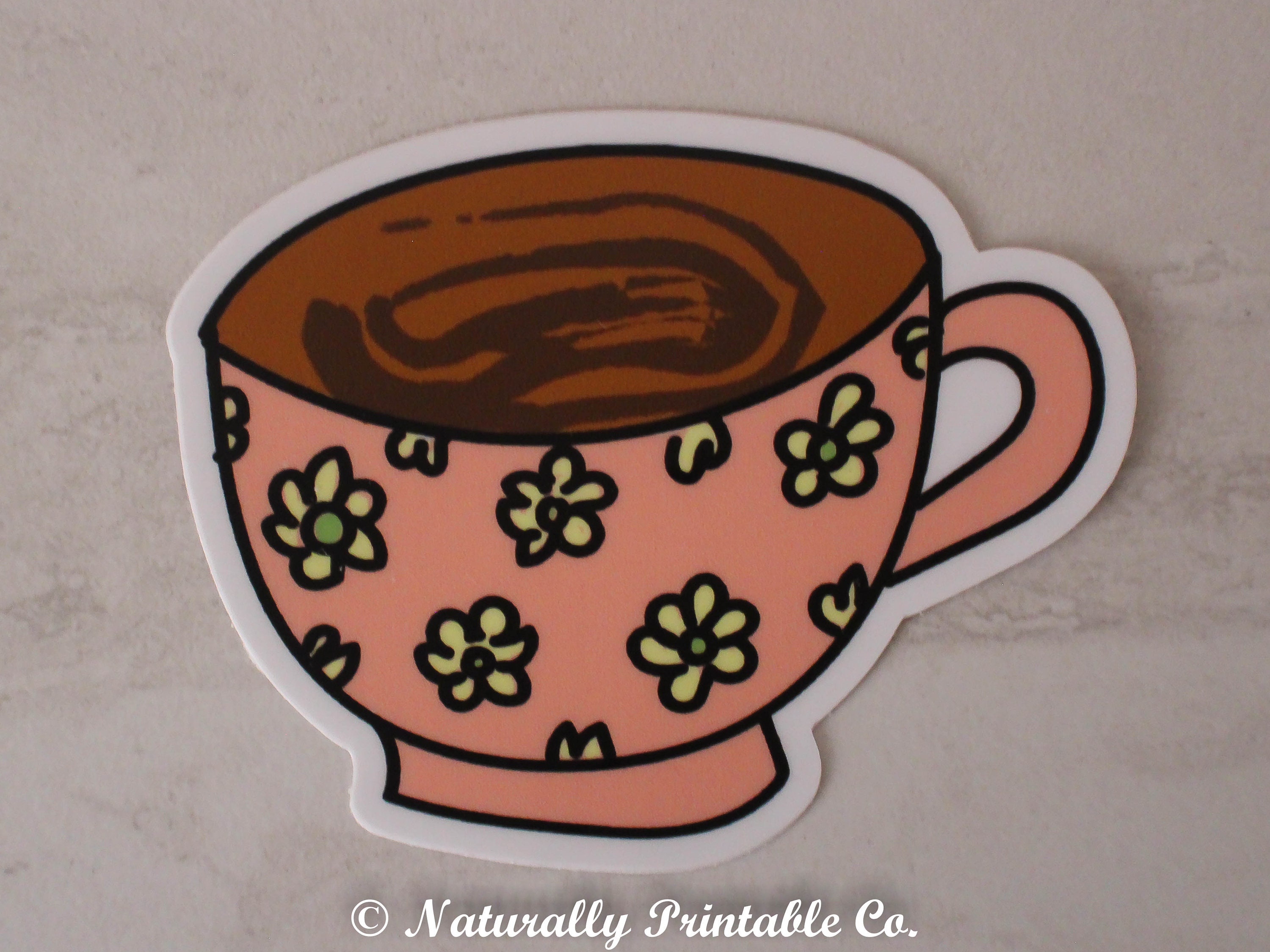 Floral Coffee Cup Sticker 3 X 2.38 | Etsy