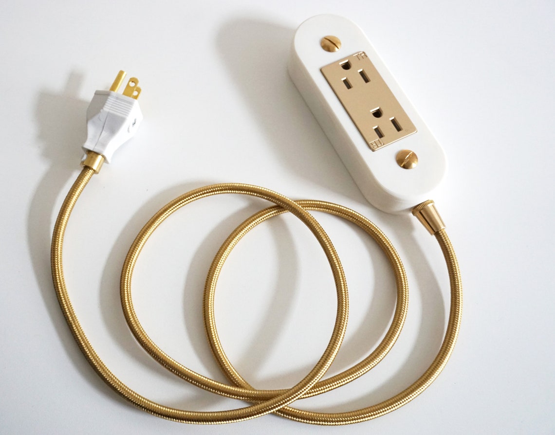 White & Gold Wall Outlet Extension Cord - Etsy